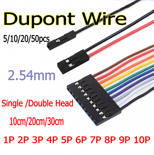 DuPont 2.54mm Terminal Wire Single/Double Head Crimp Connector Cable 10 ...