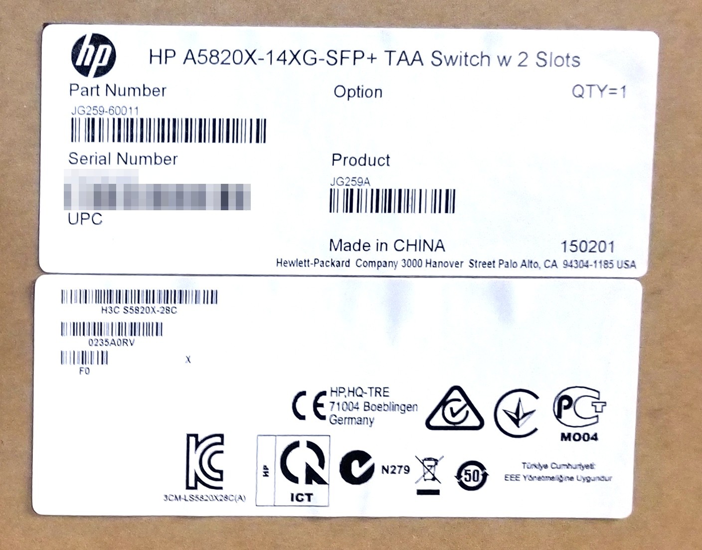 HP A5820X-14XG-SFP+ / H3C S5820X‐28C 10GbE / FCoE Switch JG259A JC106A ...