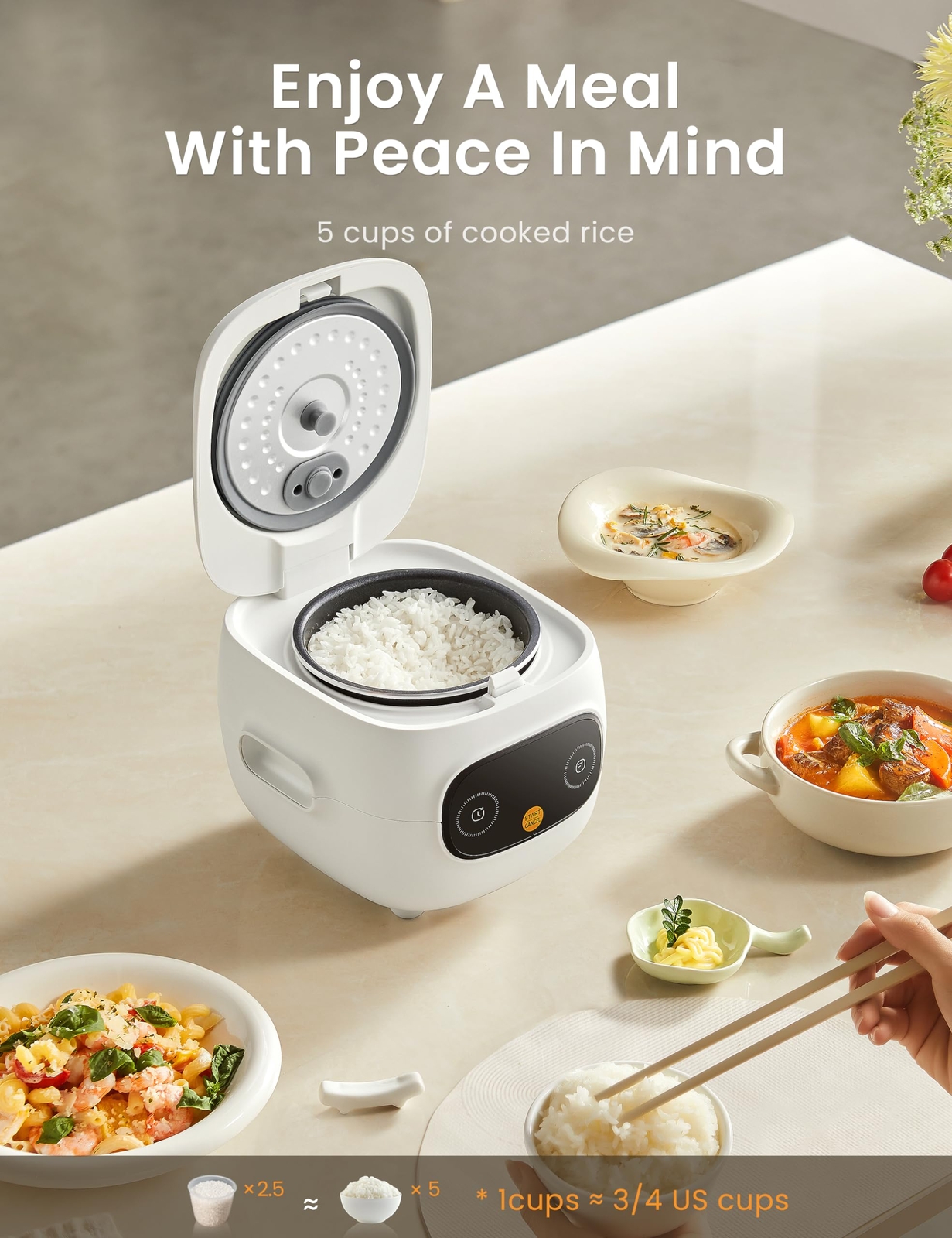 COMFEE' Mini Rice Cooker 5 Cups Cooked/2.5 Cups Uncooked Portable Non ...