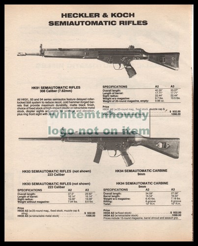 1989 HECKLER & KOCH HK91 and HK93 H84 Semiautomatic Rifle PRINT AD | eBay