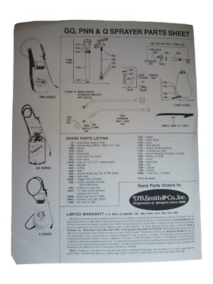 DB Smith & Co. GQ, PNN & Q Sprayer Parts Owners Guide Booklet Leaflet ...