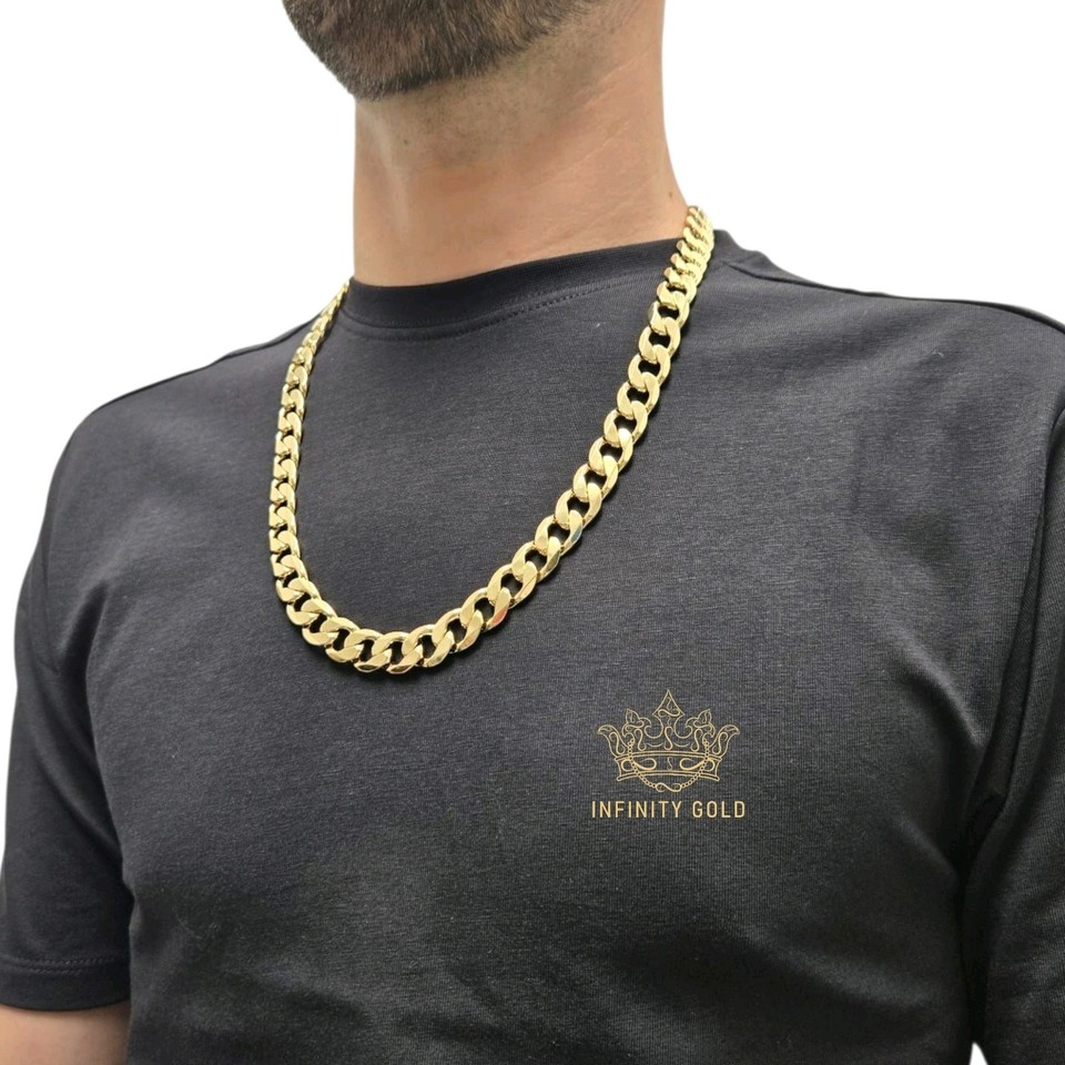 Mens 9ct Gold XP 12mm Curb Chain 24inch Length, Huge Chunky Chain | eBay UK