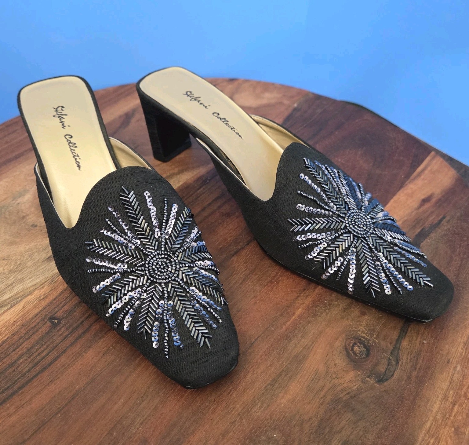 RARE Stefani Collection Beaded Silk Dress Mules Women… - Gem