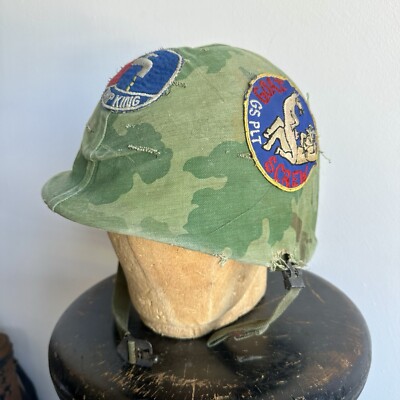 Vietnam War M-1 Helmet USMC Marine Corps Patched Mitchell Cover GS PLT ...