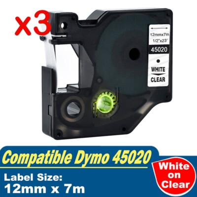 3x Compatible Label Tape 12mm Clear for Dymo 45020 S0720600 LabelWriter ...