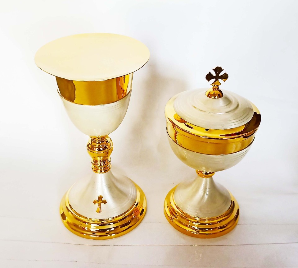 Chalice paten & Ciborium Set Large Brass Gold plated Holy Church Gift ...