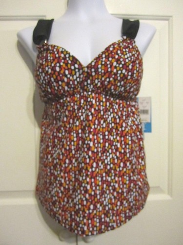 NWT Coco Beach Women's Swimsuit Swim Top Size S Polka Dots Orange Red ...