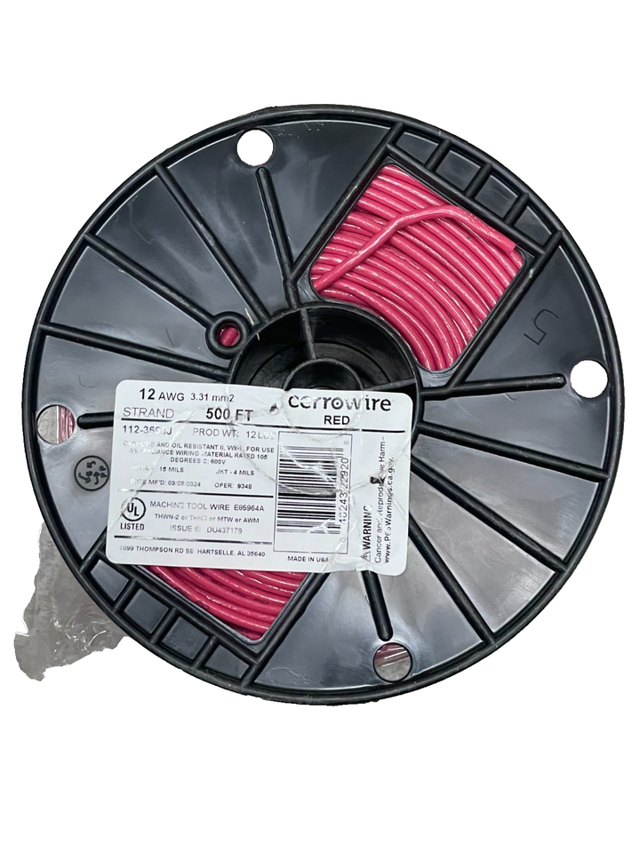 500 ft. #12 RED Stranded 12 Gauge 12 AWG THHN Wire | eBay