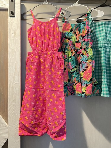 Cat and Jack Girls Set Of 4 Sleeveless Floral Summer Dress , Jump Suit ...