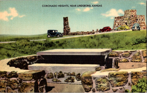 Vintage Postcard Lindsborg Kansas Coronado Heights Cars Landmark | eBay