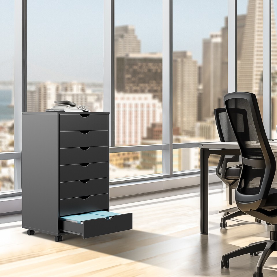 File Cabinet with 7 Drawers Mobile Storage Organizer with Wheels Office ...