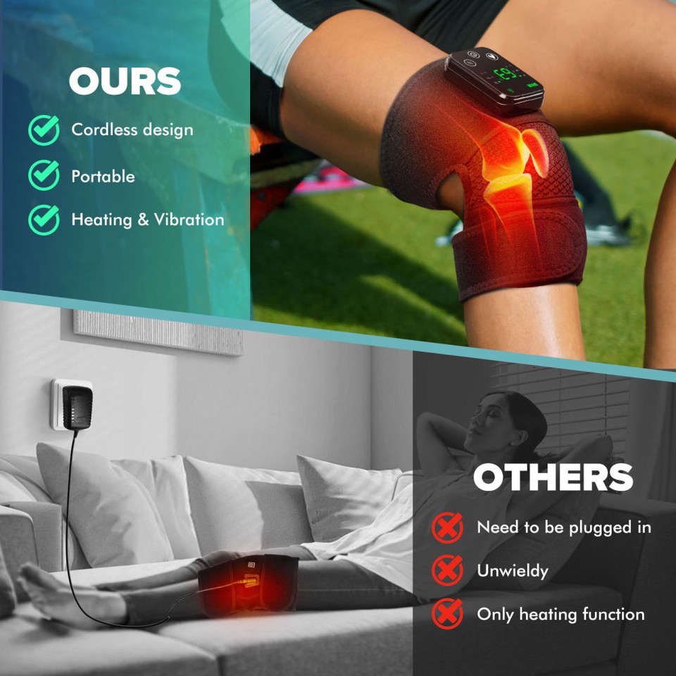 Electric Knee Massager Heated Vibration Joint Brace Therapy Shoulder ...