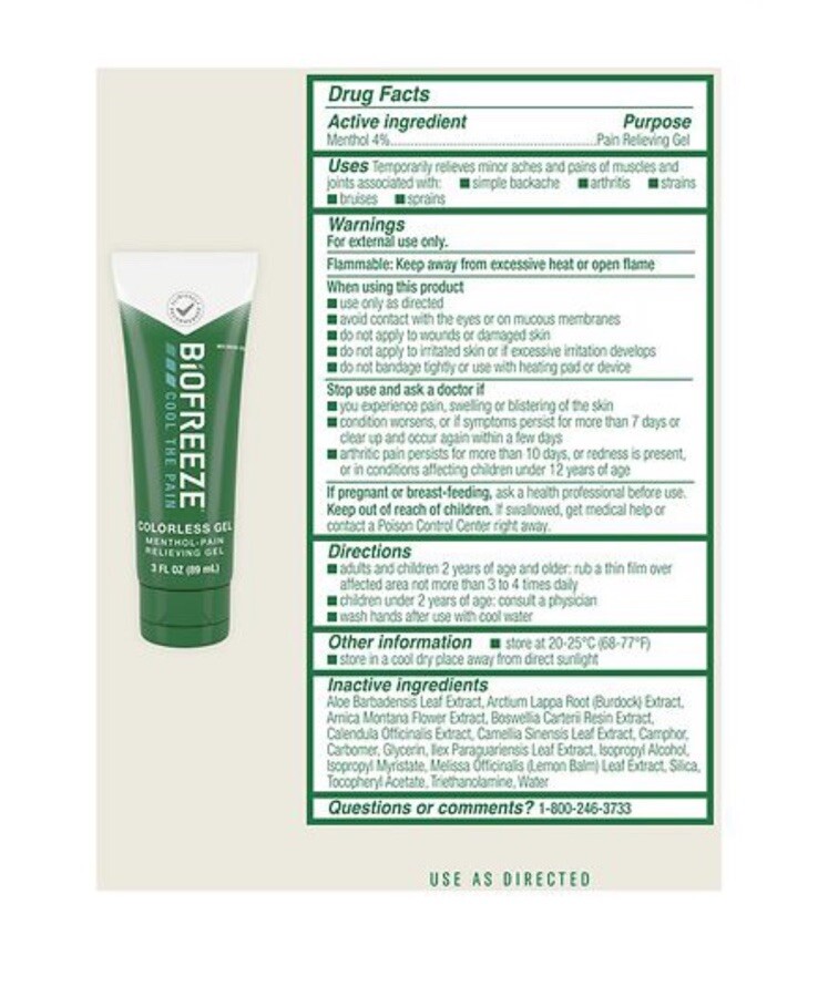 4x BioFreeze Menthol Pain Relief Colorless Gel | eBay