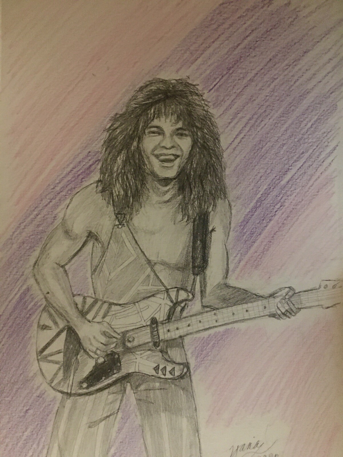Eddie Van Halen 1984 In Concert drawing pencil on aquarelle RARE 11 By ...