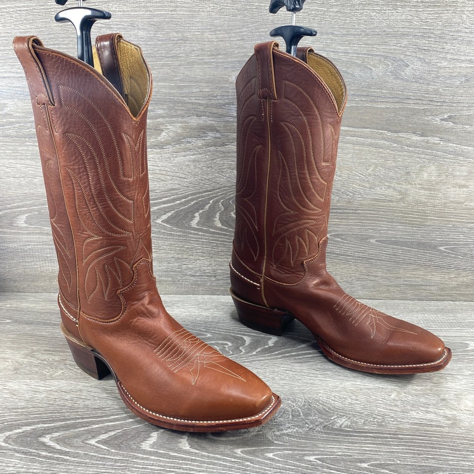 Justin 2424 Mens 8 D Brown Leather Square Toe Classic Western Cowboy ...