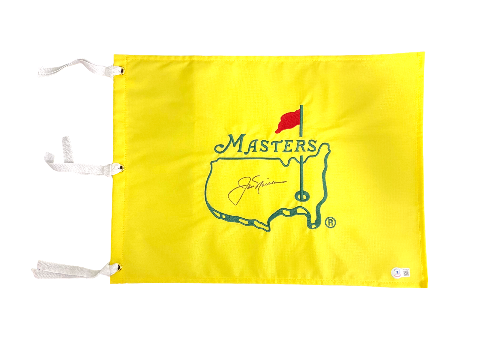 JACK NICKLAUS SIGNED AUTOGRAPH OFFICIAL MASTERS FLAG BECKETT BAS