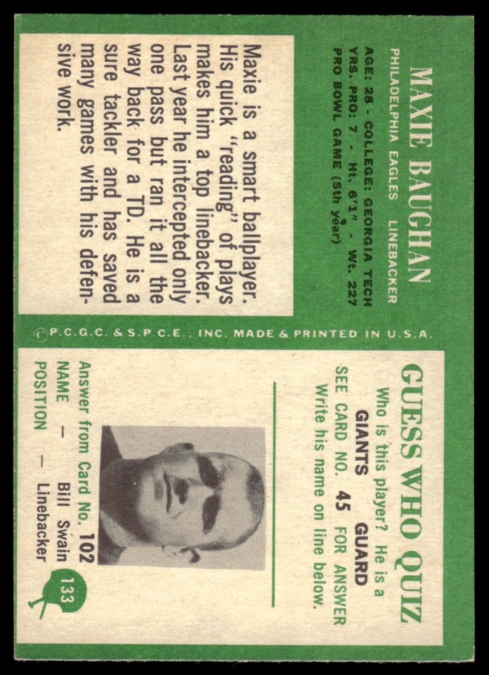 1966 Philadelphia Maxie Baughan *** Philadelphia Eagles #133 | eBay