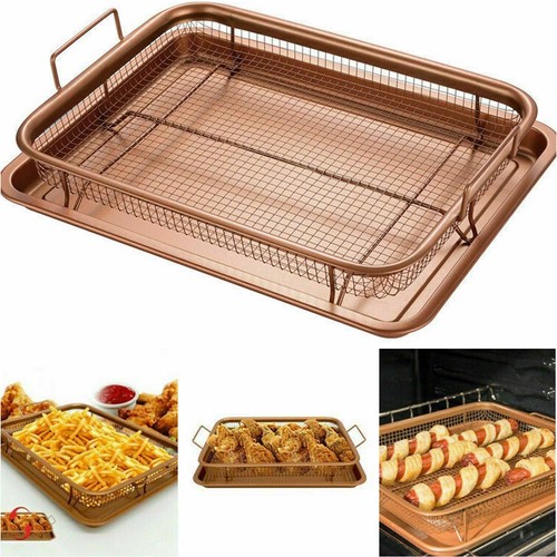 2 Pcs Copper Crisper Non-stick Oven Mesh Baking Tray Chips Crisp Basket ...