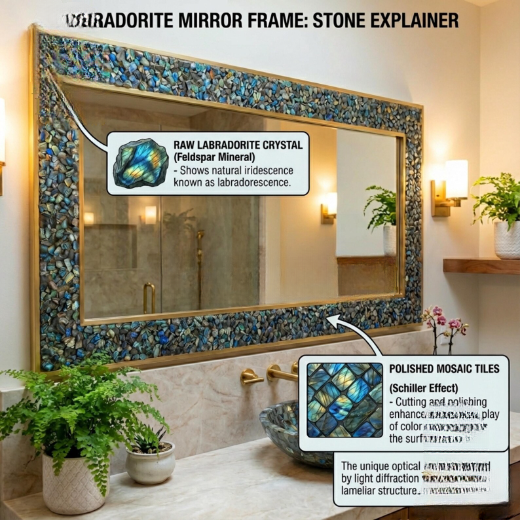 Labradorite Stone Wall Hanging Mirror – Handmade Gemstone Accent Mirror ...