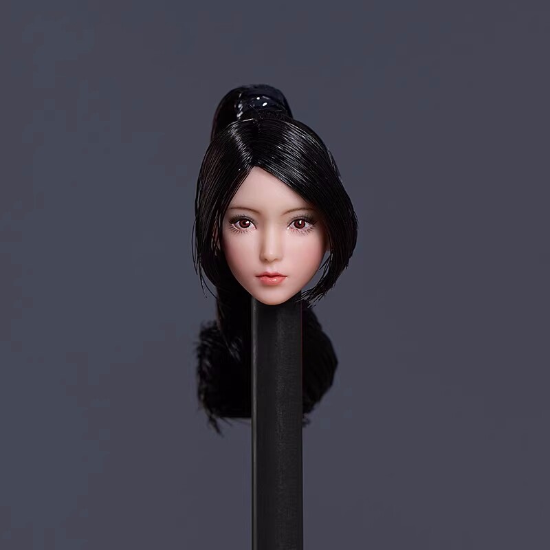1/12 Female Head Sculpt Black Hair Model for Tbleague Phicen 6" Pale ...