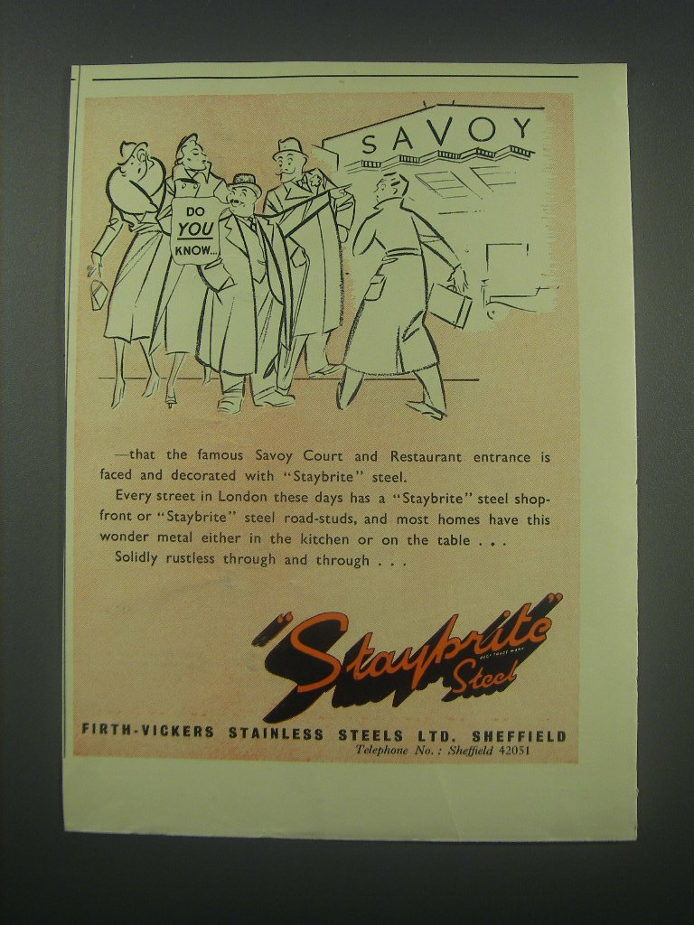 1954 Firth-Vickers Staybrite Steel Advertisement - that the famous ...