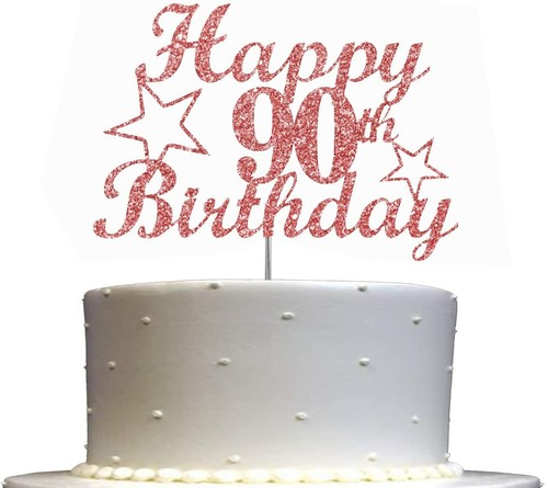 90 Birthday Rose Gold Glitter Cake Topper, 90th Party Decorations Ideas ...