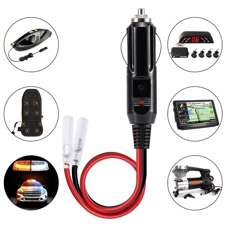 2Pcs Fused Male Car Cigarette Lighter Socket Plug Connector Cable Leads ...