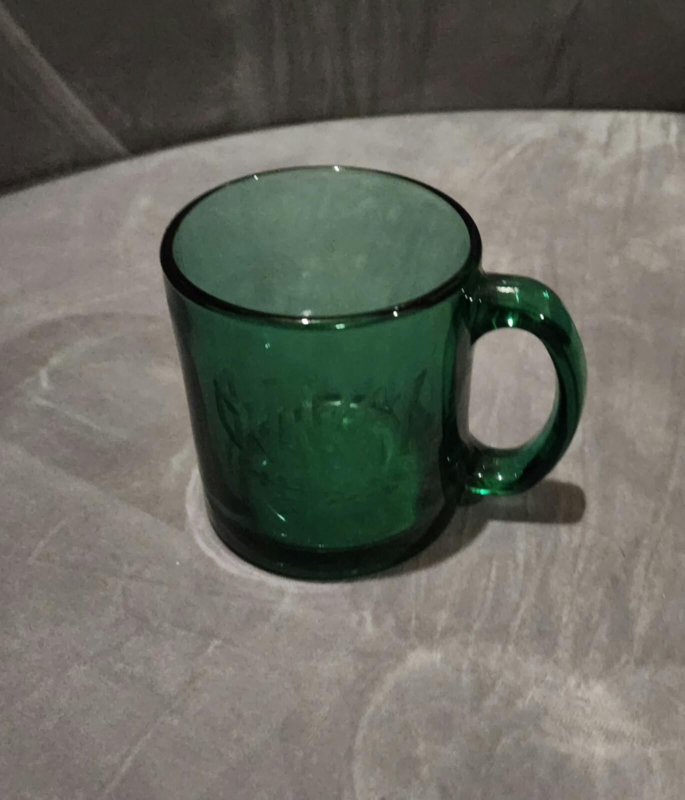 Vintage Heavy Green Glass Mug -MADE IN USA "BURKEY" etched into glass ...