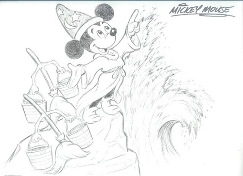Disney Harry Holt 1990s Pencil Drawing Print, Mickey, Sorcerer’s ...