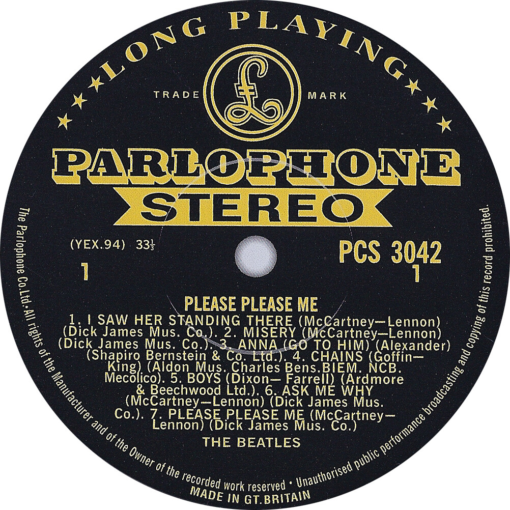 The Beatles. Record label sticker. Please Please Me. Gold Black ...