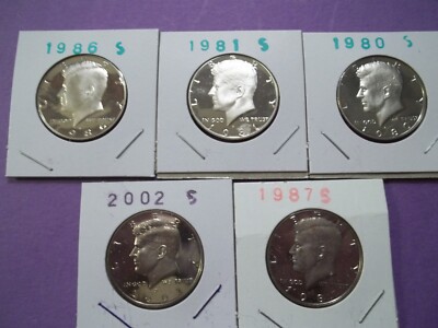 Lot of 5 Proof Kennedy Half Dollar Unc. BU taken from Proof sets (13 ...