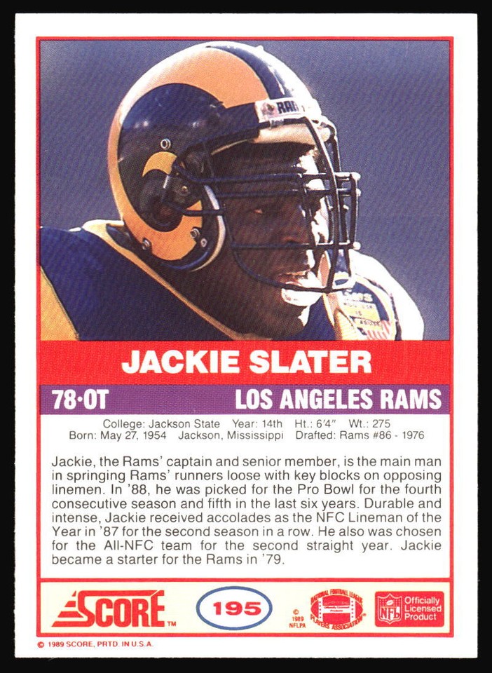 1989 Score Jackie Slater #195 Los Angeles Rams | eBay