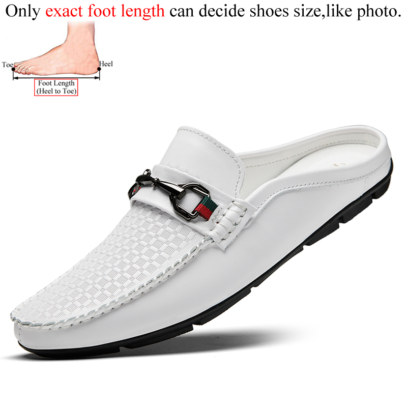 Summer Genuine Leather Casual Slip On Half Shoes For Men Loafers Flats ...