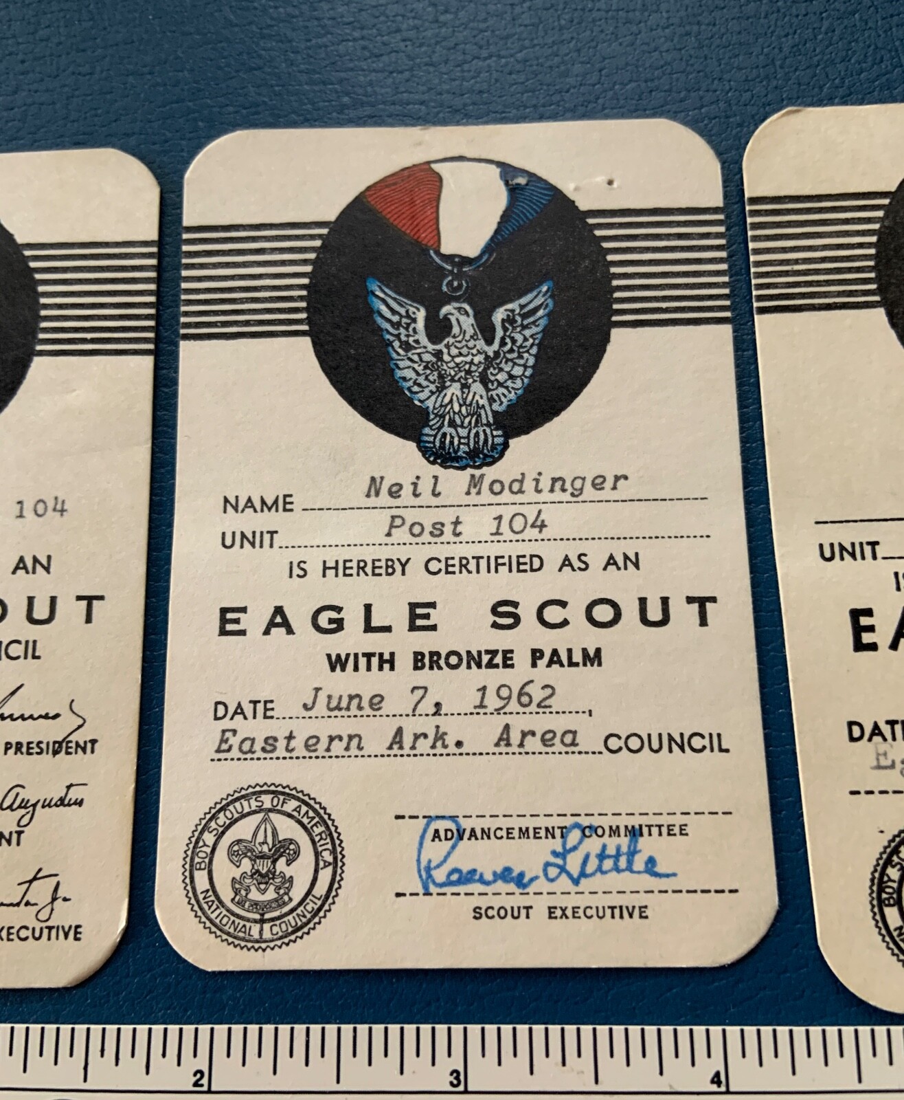 3 Vintage 1960s EAGLE RANK Boy Scout Certificate CARDS Bronze Gold Palm ...