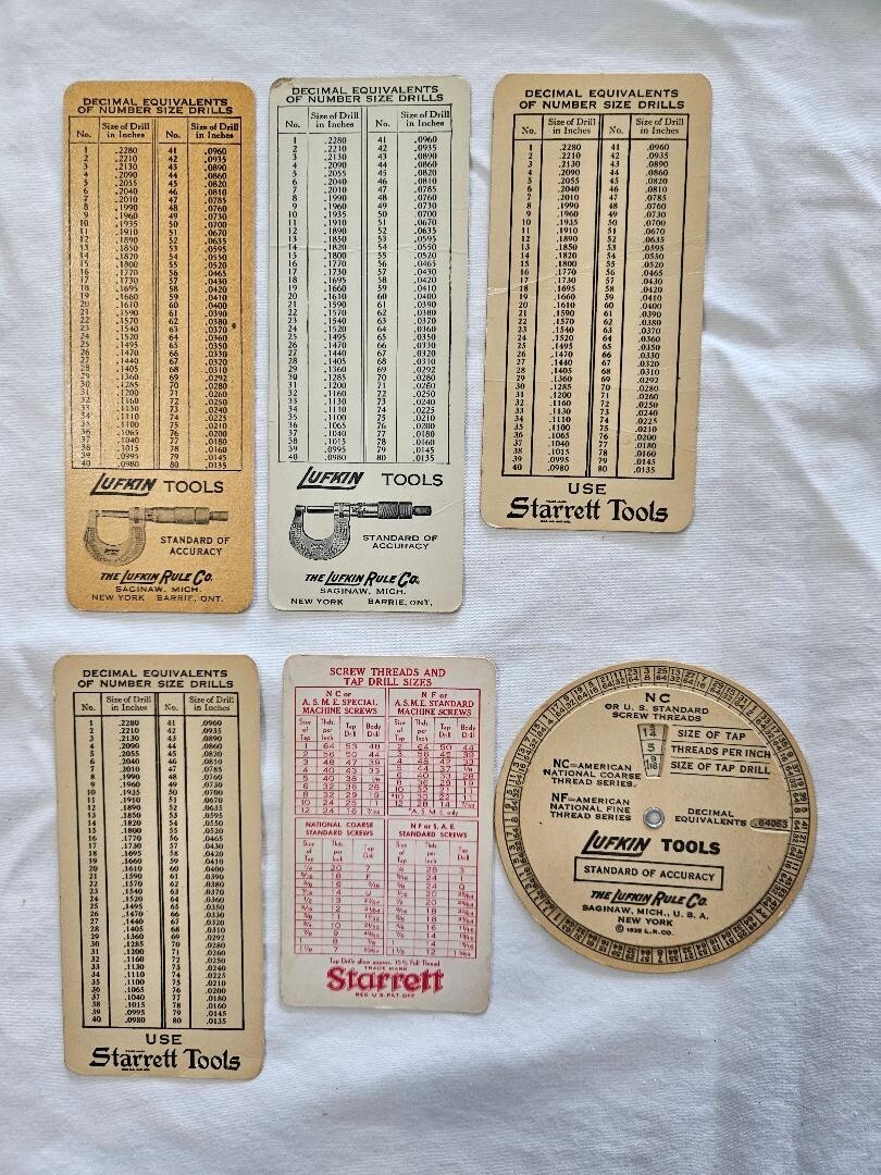Vintage Starrett and Lufkin Decimal Charts and a Lufkin Screw Thread ...