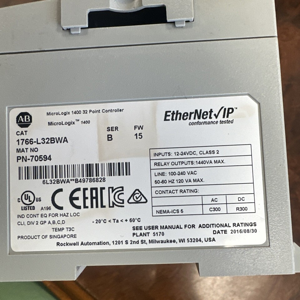 ALLEN-BRADLEY - 1766-L32BWA SER.B FW: 15 - MicroLogix 1400 32 POINT ...