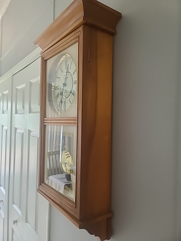 Vintage Waltham Regulator 31 Day Floral Chime Wall Clock Solid Oak with ...