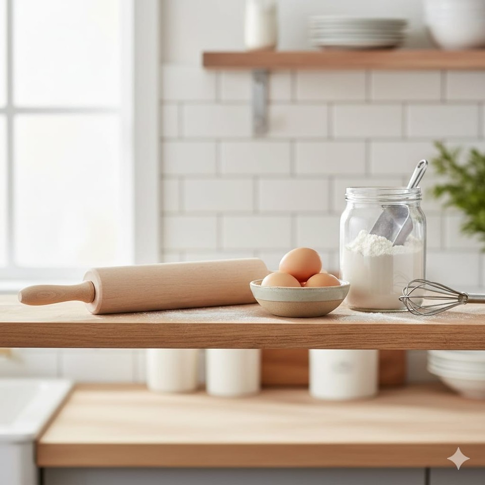 42cm- Wooden Rolling Pin with 2 Handles – Chapatti, Baking And Pancake ...