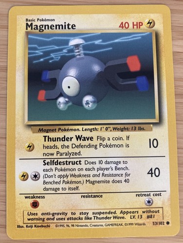 Magnemite Pokémon TCG Base Set 53/102 Common WotC Card NM | eBay
