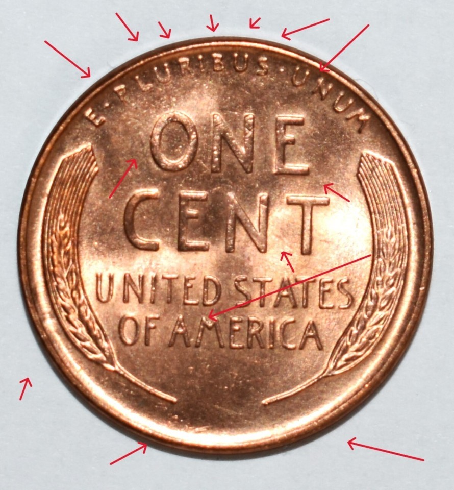 1946 No Mint Mark Penny One Cent Uncirculated Red Strike Through Mult ...