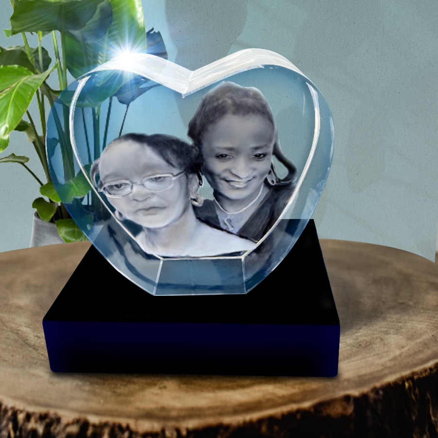 3D Crystal Heart w/Light Base, Personalized Custom Glass Etched ...