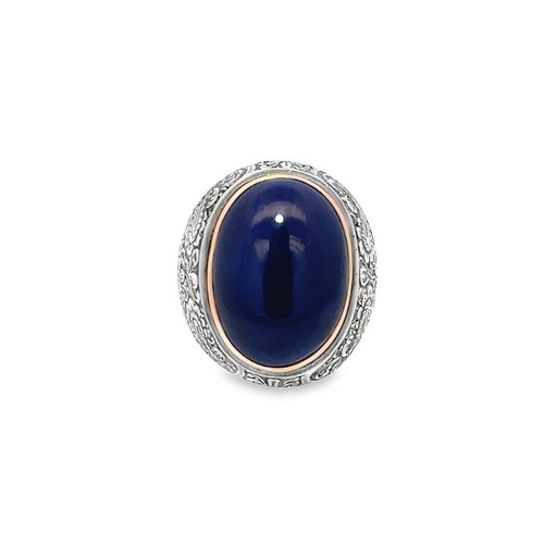 Vintage Men's Large Sterling Silver Oval Cabochon Bezel Lapis Engraved ...