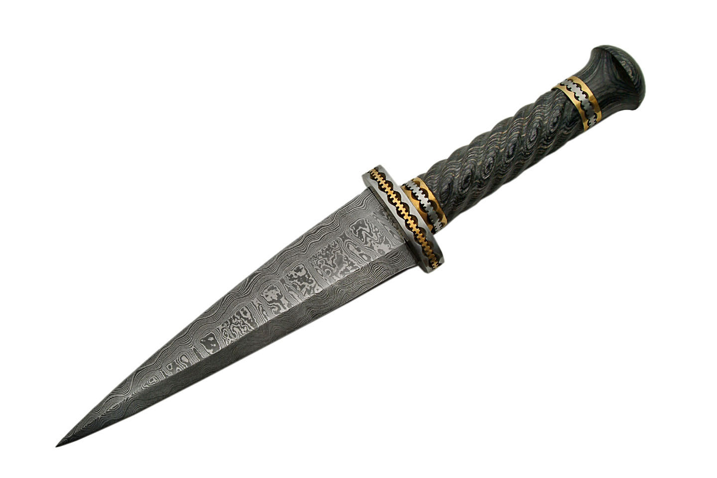 FIXED-BLADE DAGGER | 12" Damascus Steel Double Edge Cinquedea Short ...