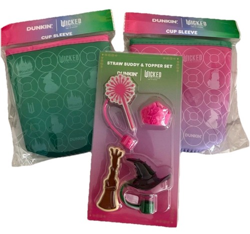 Wicked X Dunkin Collab Straw Topper Set With 1 Green And 1 Pink Cup ...