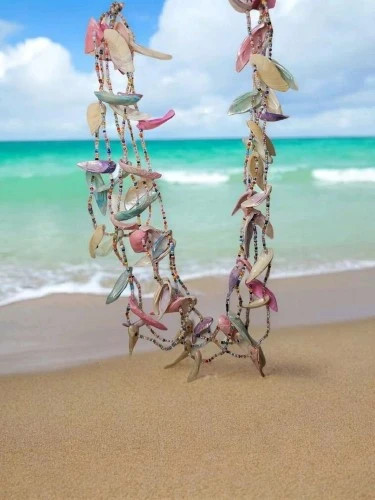 Multistrand Beaded & Multicolored Dyed Shell Necklace 28" | eBay