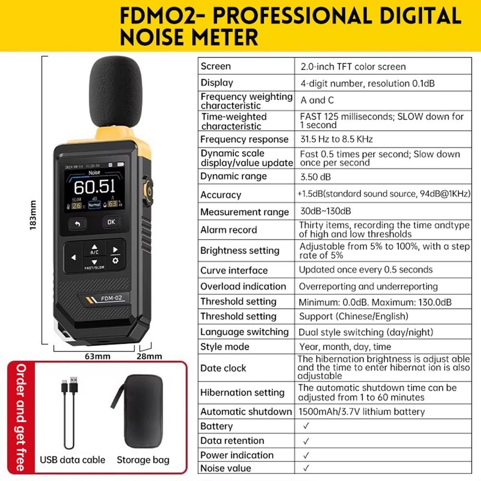 FDM02 Digital Sound Level Meter with A C Frequency Weighting and Data ...