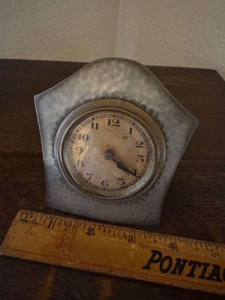 Vintage Arts and Crafts Thomas Turner & Co Talbot Hammered Pewter Clock ...