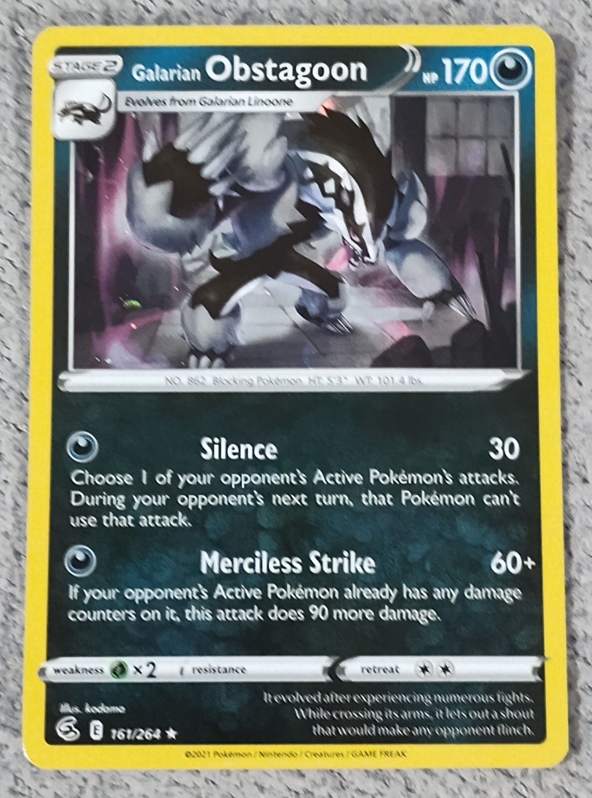 Pokémon TCG Galarian Obstagoon Fusion Strike 161/264 Holo Holo Rare | eBay