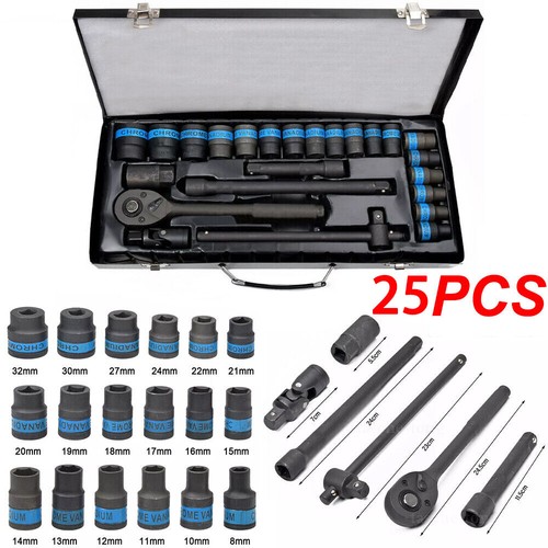 1/2"Ratchet Wrench Set 8-32mm Metric Sockets Heavy Duty Extension Bar ...