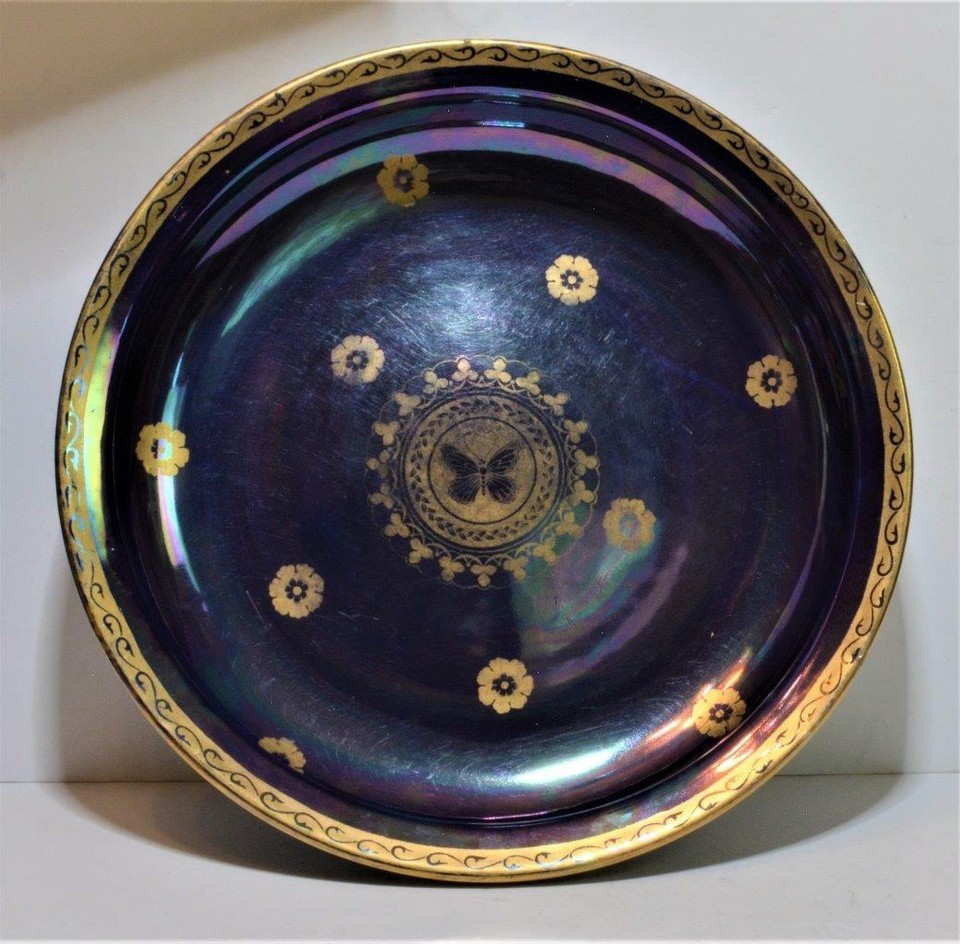 Antique MALING CORONET England Luster Cobalt Blue Gold Decor BUTTERFLY ...